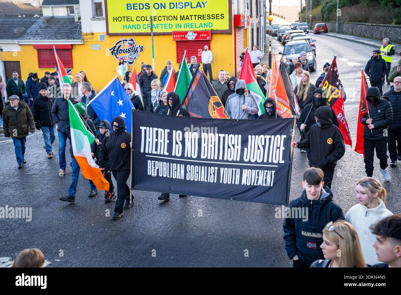 Derry, Northern Ireland. 1 February 2026. Marchers walk during the ...