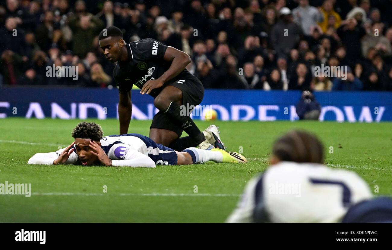 London UK 1st February 2026. Wilson Odobert (Spurs) lies on the floor ...