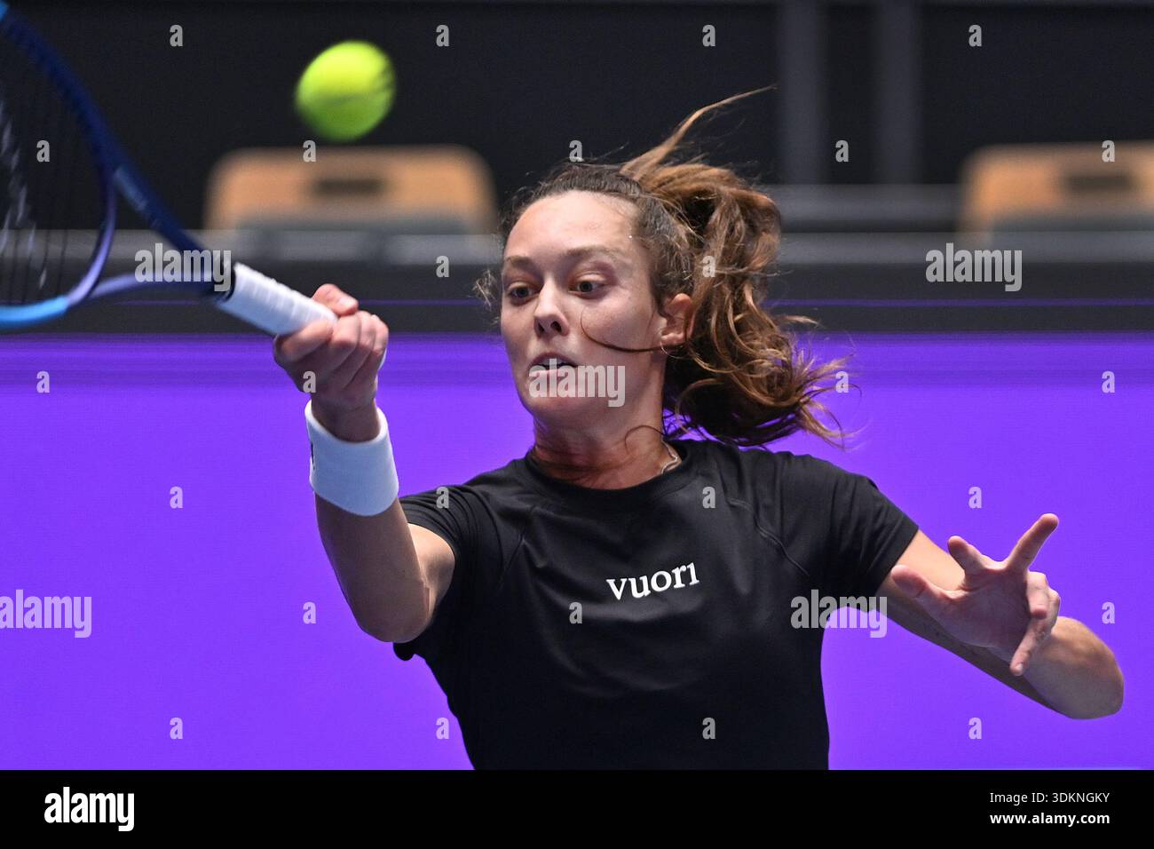 Darja Vidmanova of Czech Republic returns a ball to Panna Udvardy of ...
