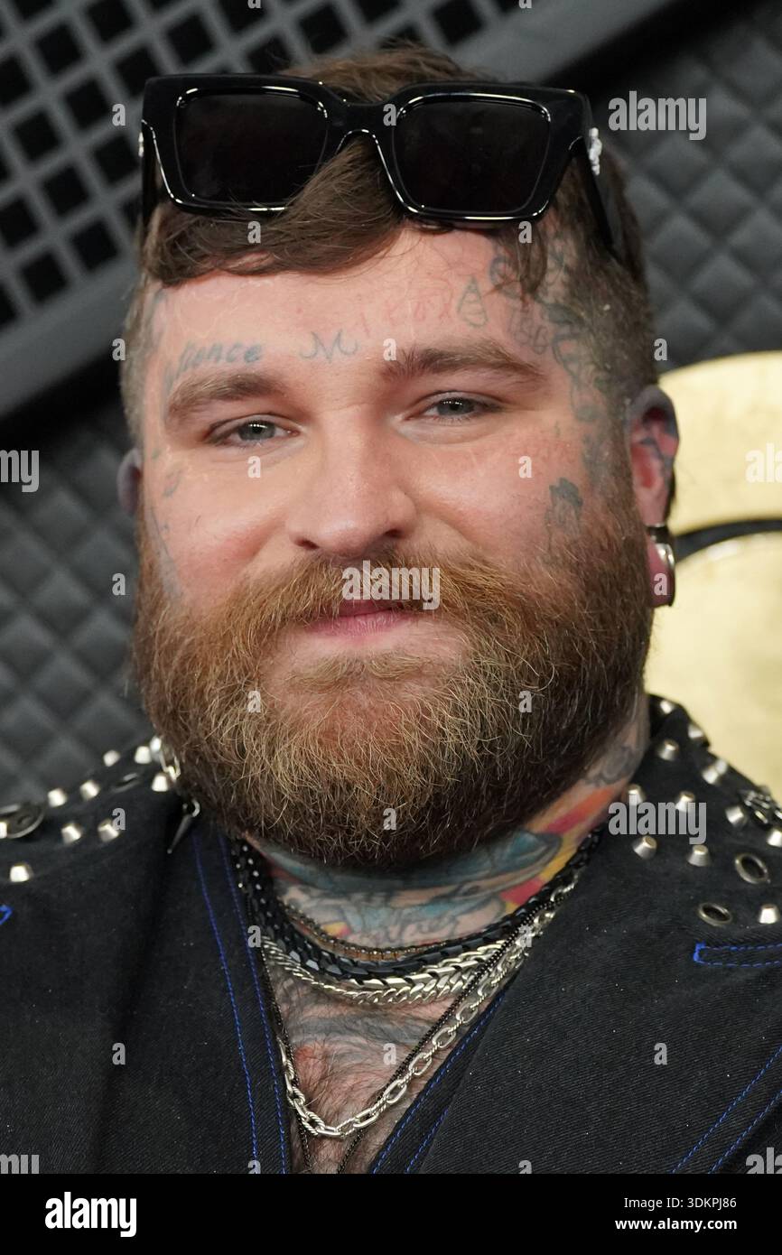 Teddy Swims arrives at the 68th annual Grammy Awards on Sunday, Feb. 1 ...