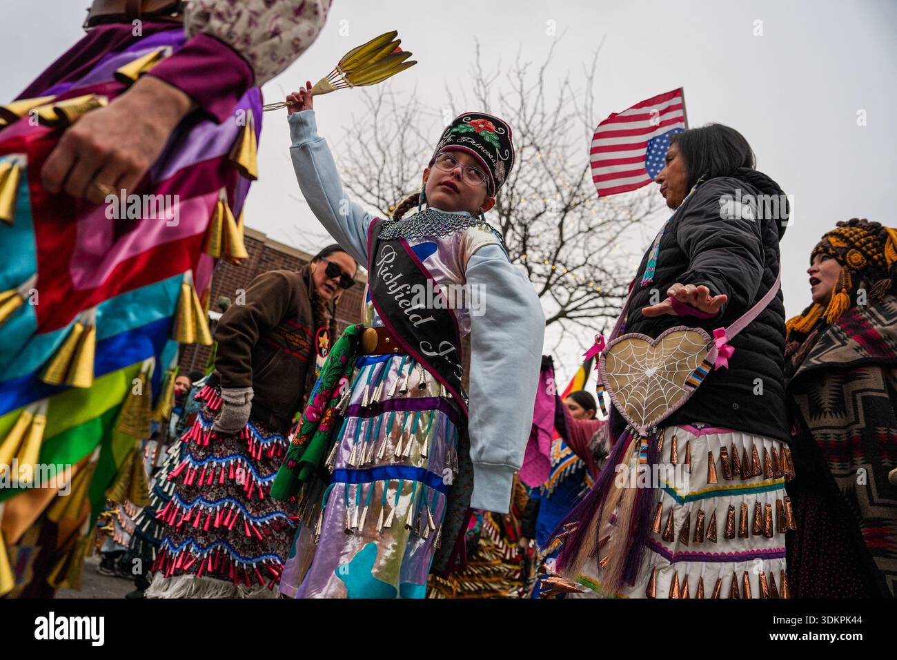 Indigenous people perform during a memorial honoring Alex Pretti and ...