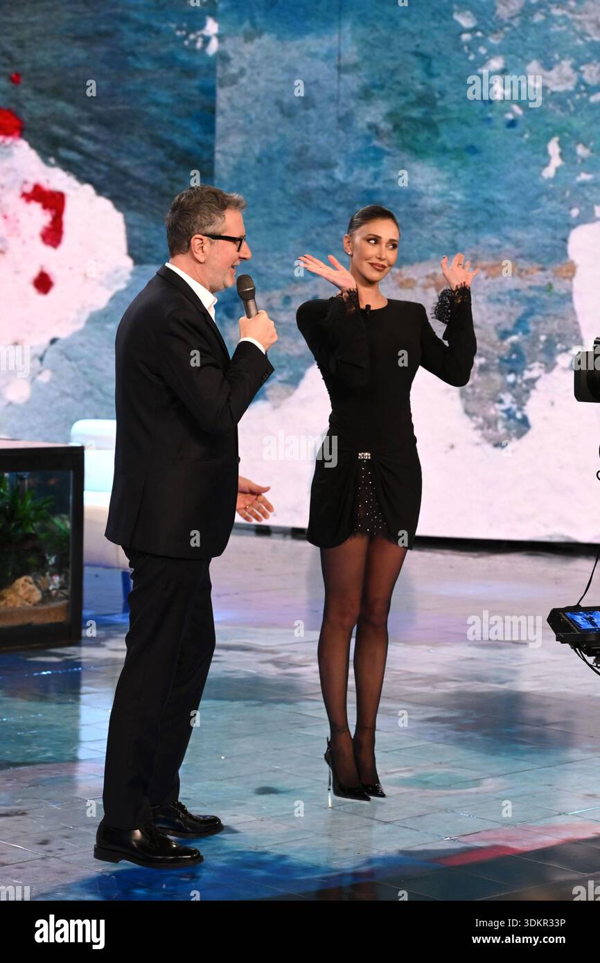 Milan, TV show "Che Tempo Che Fa" - Nove. Pictured: Fabio Fazio, Belen ...