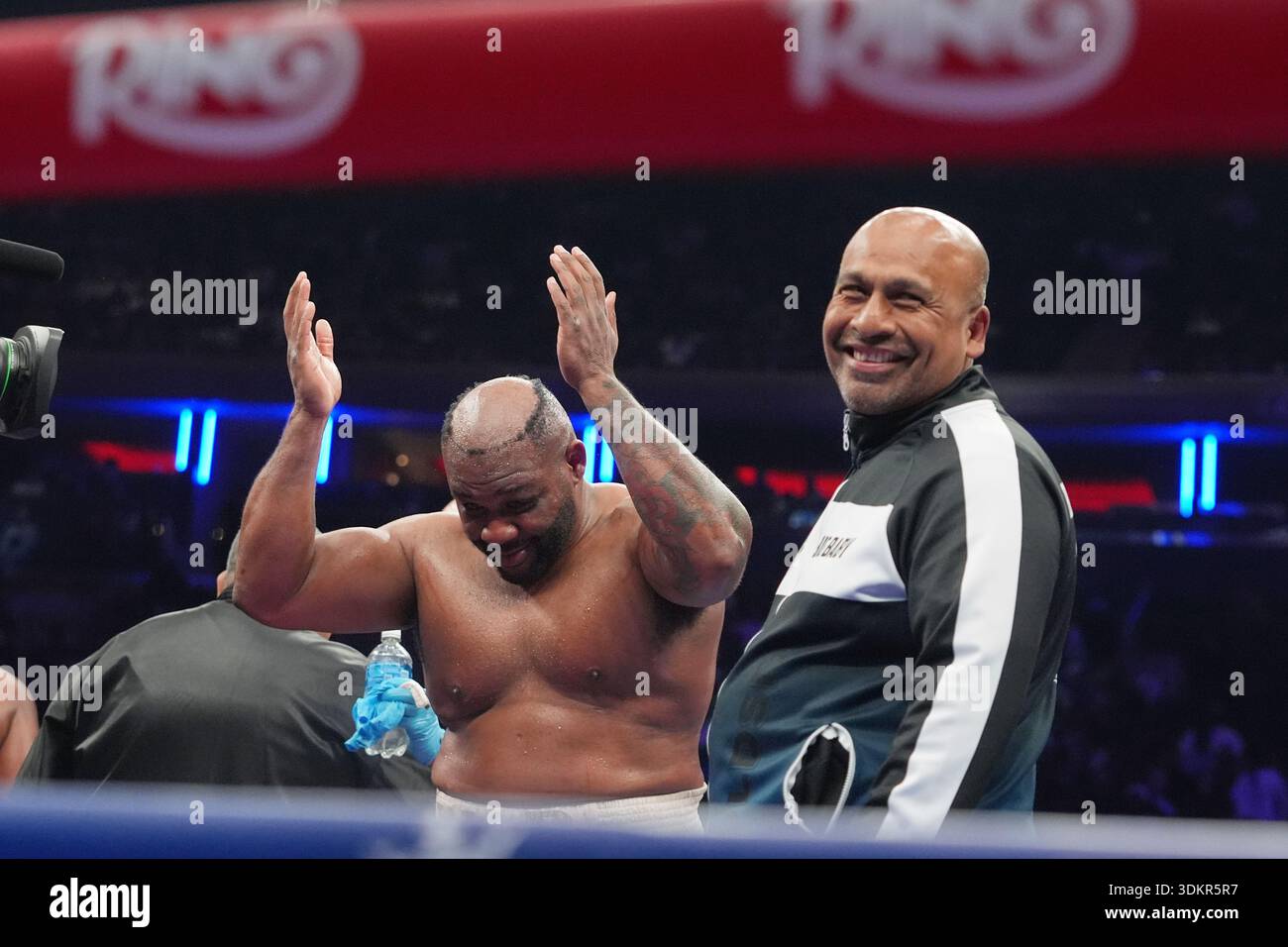 Jarrell Miller gestures after a heavyweight boxing match against ...