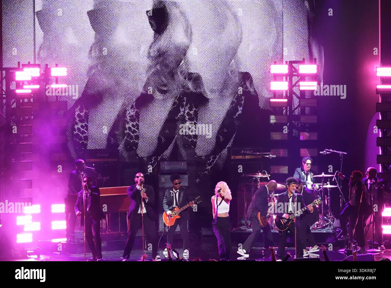 Rose, left, and Bruno Mars perfom "APT." during the 68th annual Grammy ...