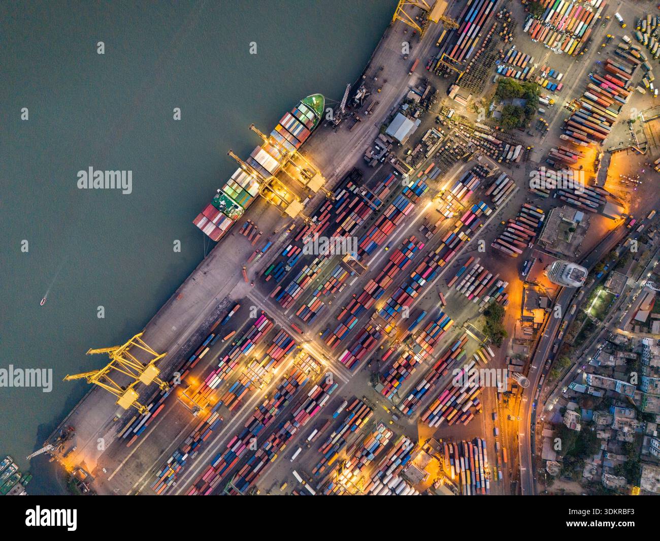 Aerial View of Chittagong Port and Karnaphuli River at Twilight. Busy ...