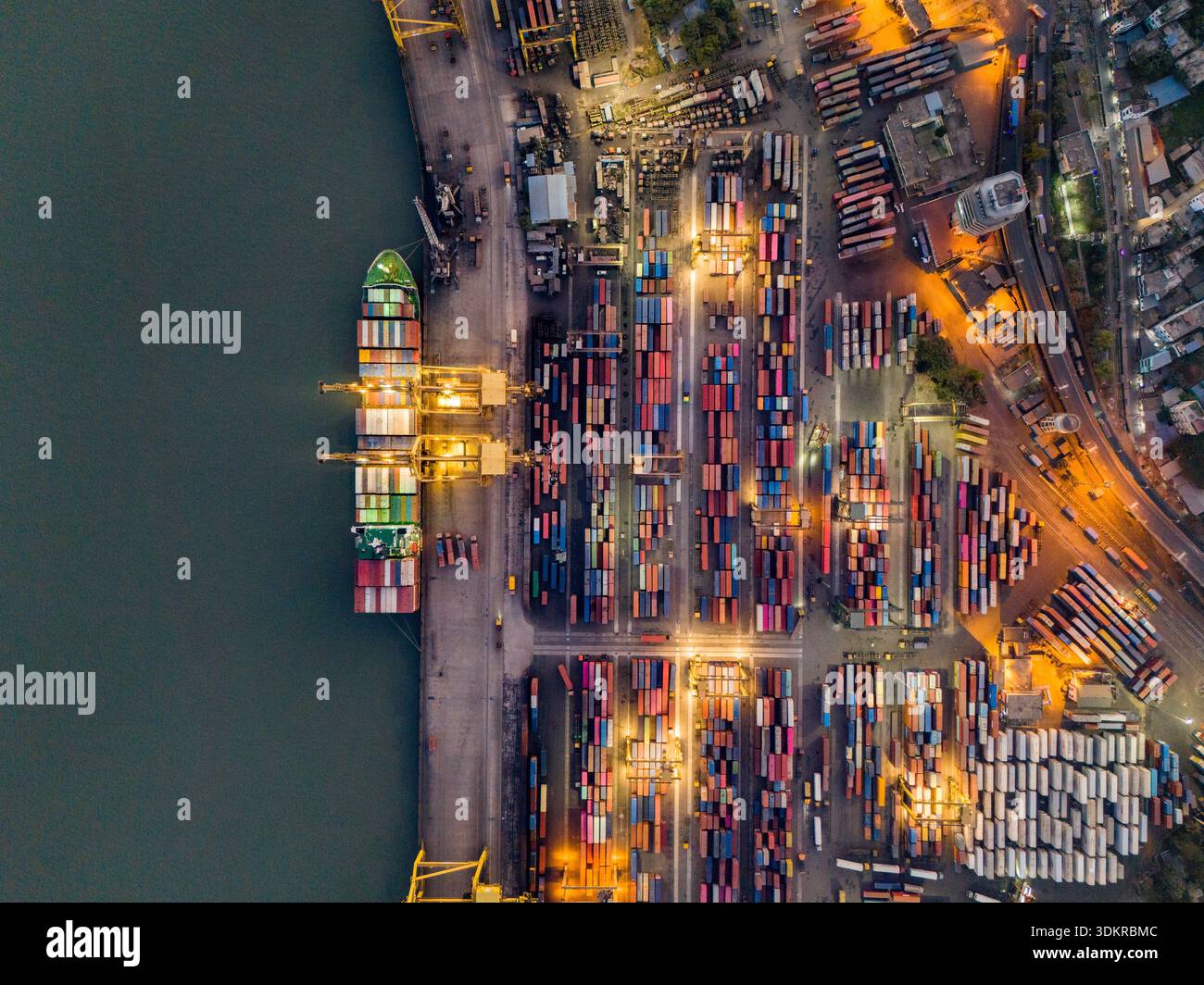 Aerial View of Chittagong Port and Karnaphuli River at Twilight. Busy ...