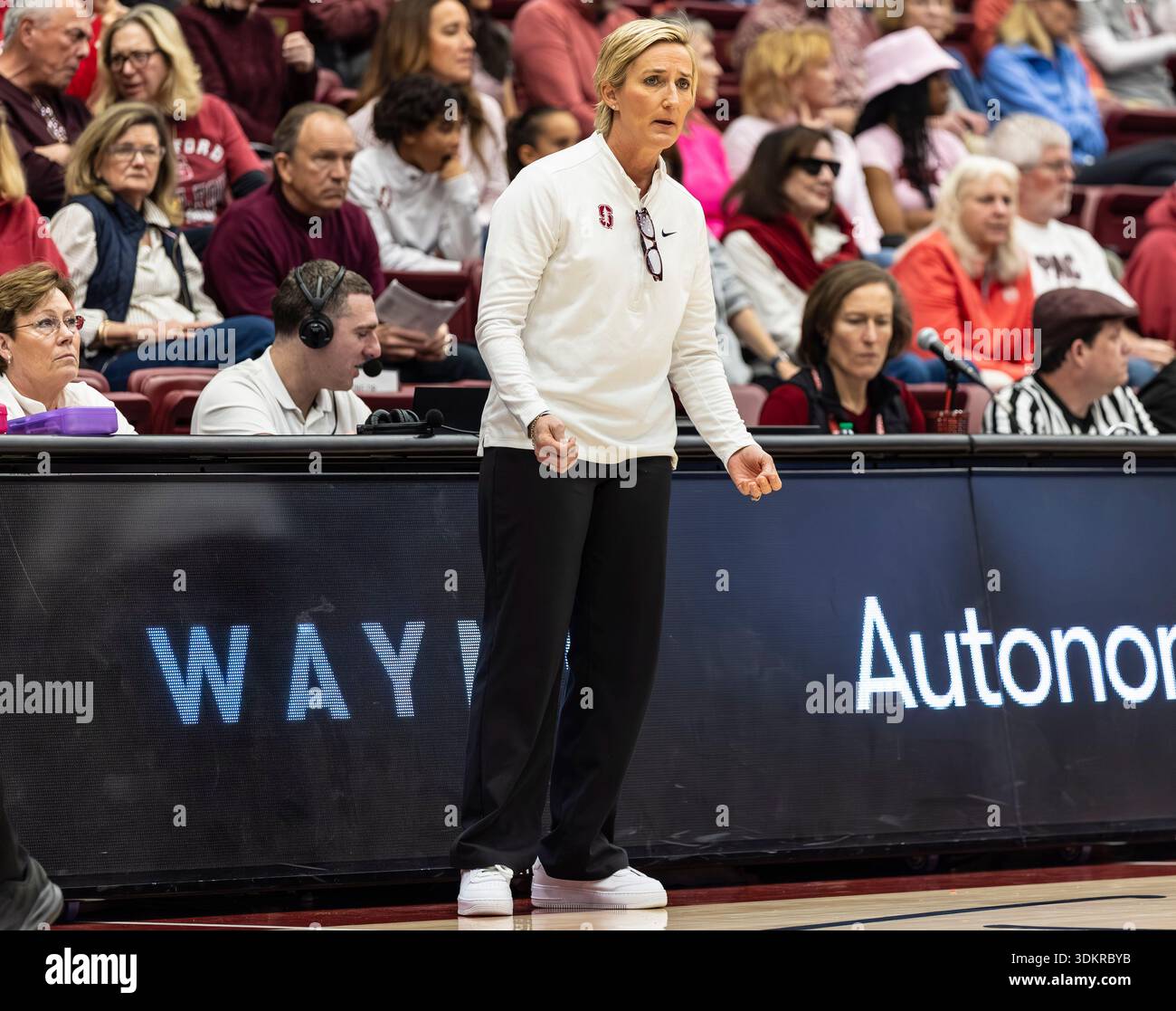 February 1 2026 Stanford head coach Kate Paye on the court during the ...
