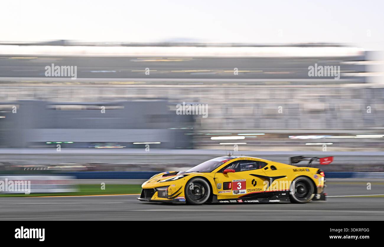 The #3 Pratt Miller Motorsports Corvette at sunset in the 2026 Rolex 24 ...