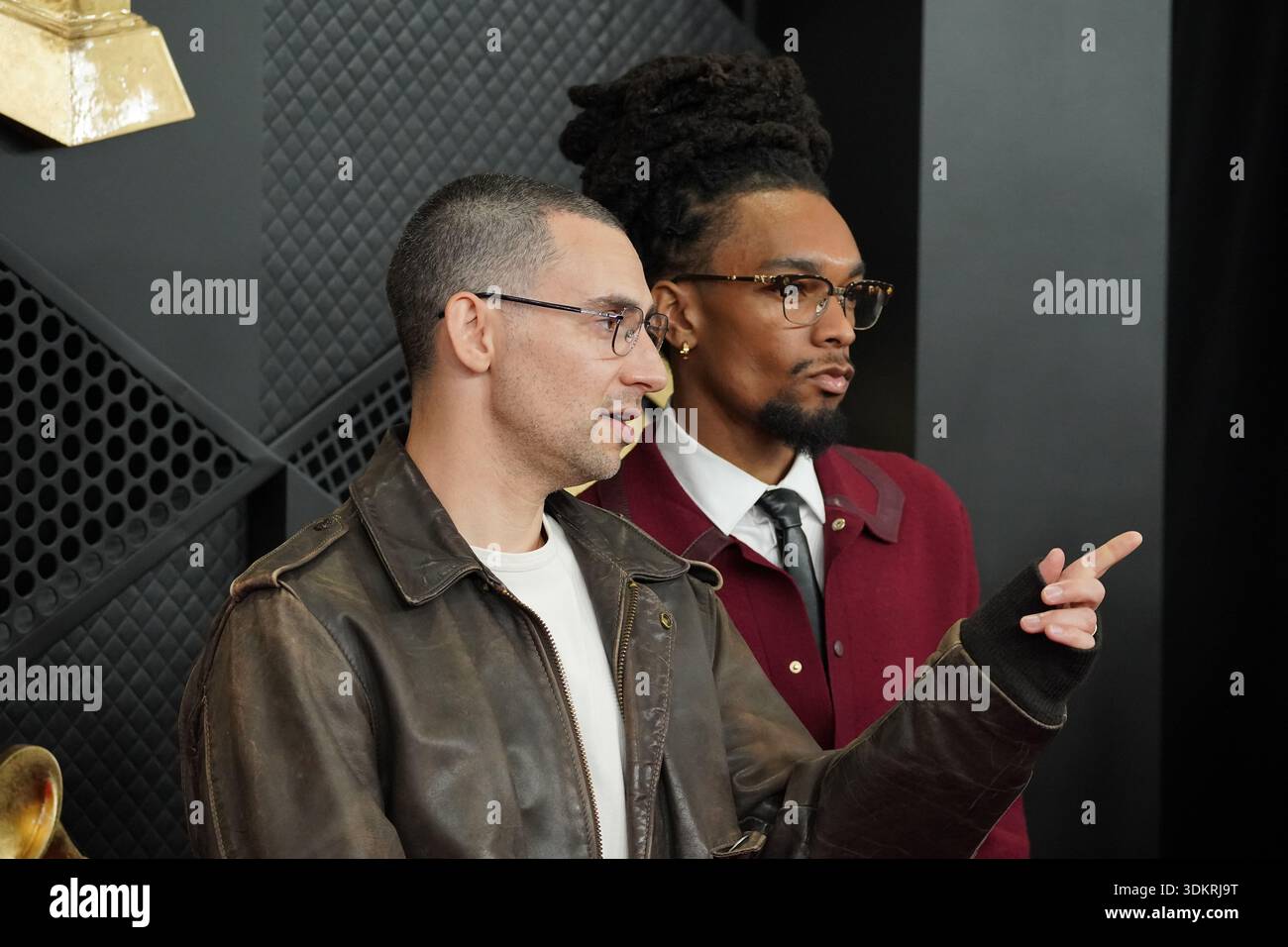Jack Antonoff, left, and Ruchaun Akers arrive at the 68th annual Grammy ...