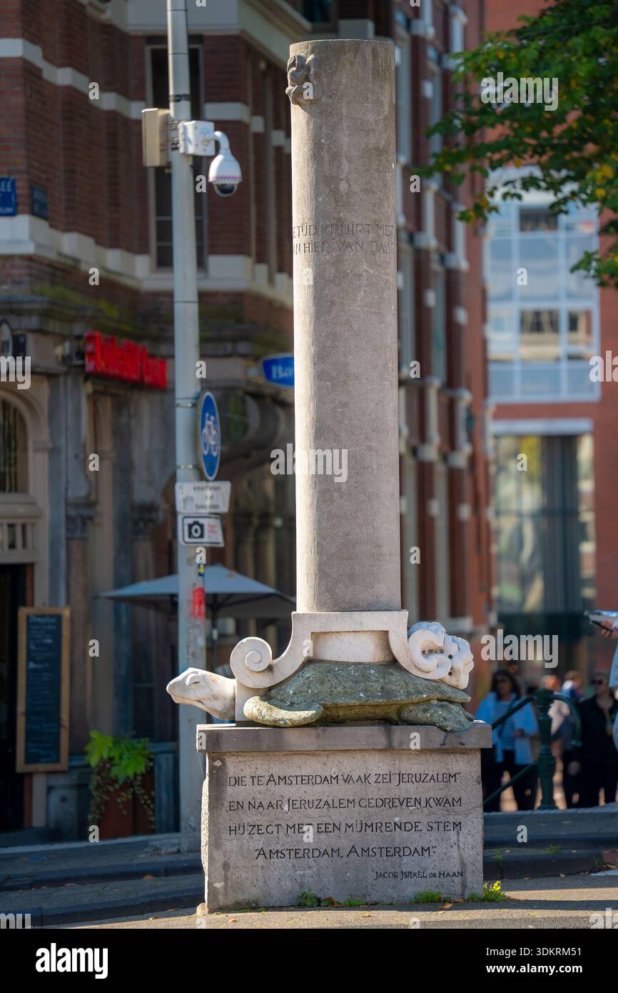 A monument of the Grenspaal Boundary Post in Amsterdam, also known as ...