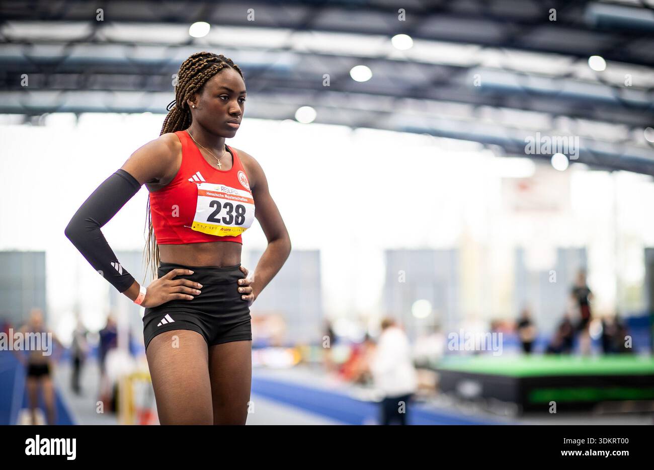 Focused: Emmanuella Adusei (Eintracht Frankfurt e.V.) at the start of ...