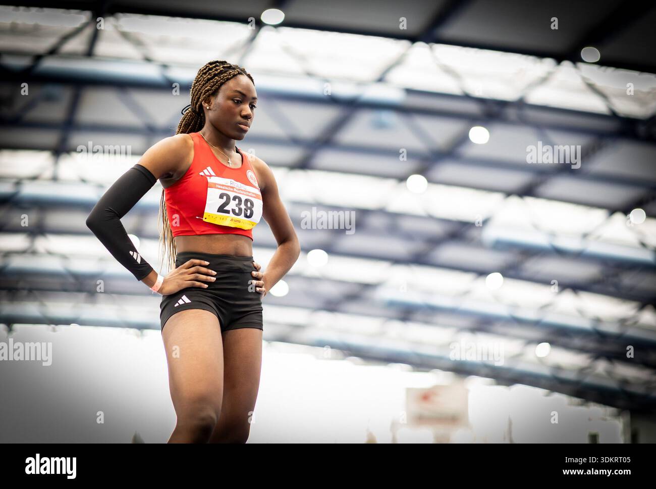 Focused: Emmanuella Adusei (Eintracht Frankfurt e.V.) at the start of ...