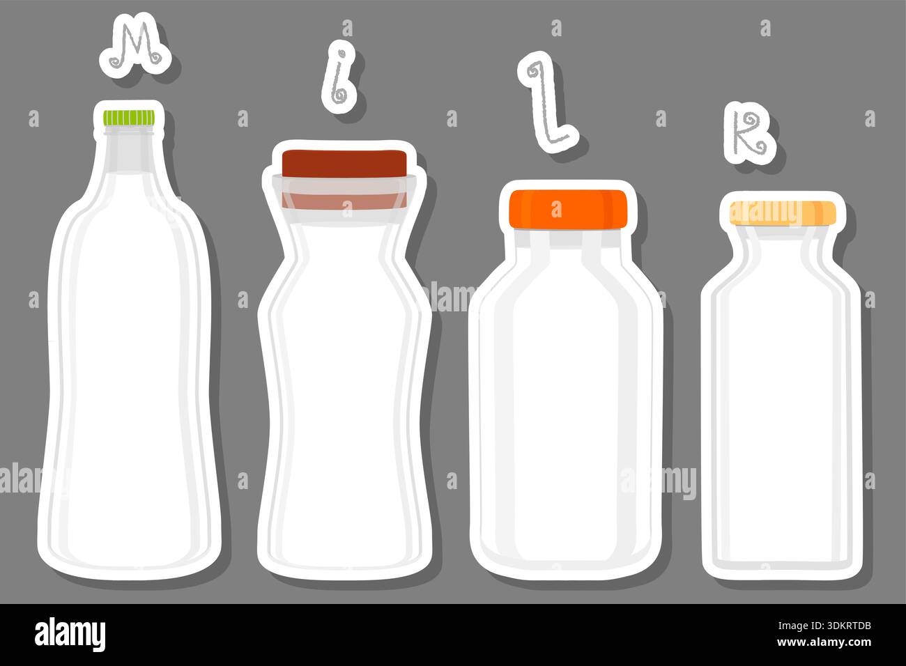 Illustration on theme big set different types chilled milk in bottles ...
