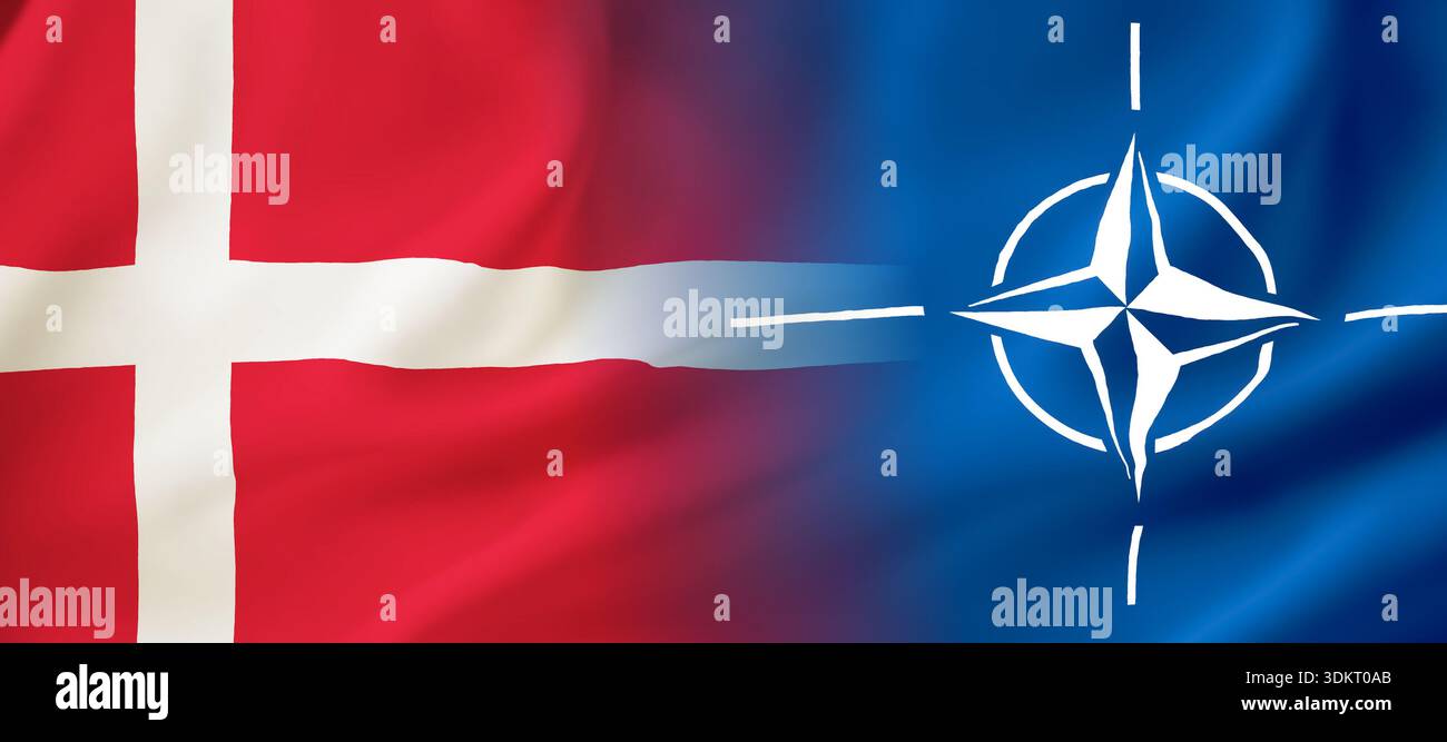 Denmark and NATO flags together.Danish and NATO waving flag background ...