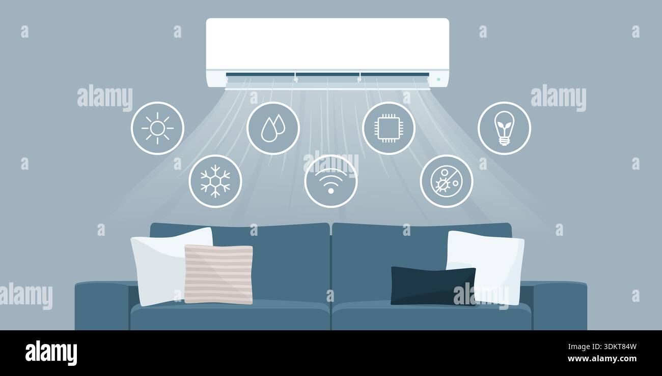 AC air conditioning split system indoor unit in the living room and ...