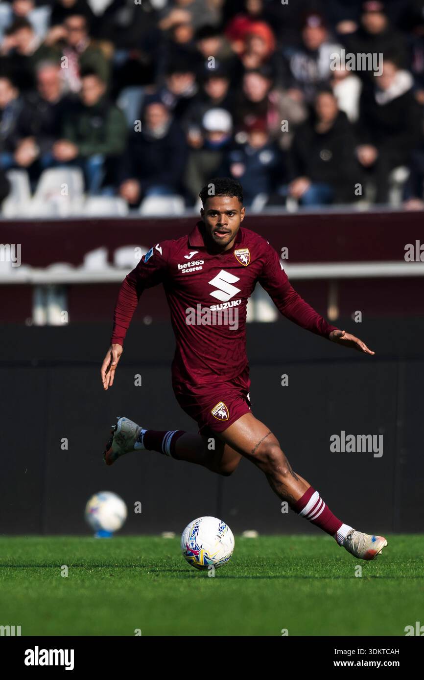 Tino Anjorin of Torino FC in action during the Serie A football match ...