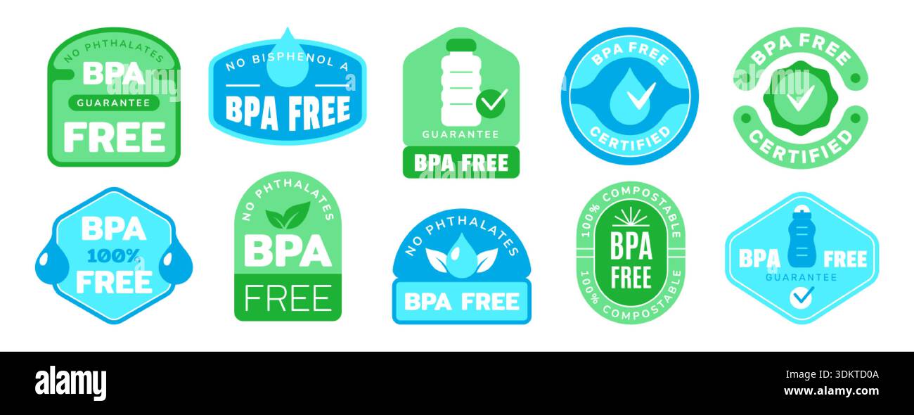 Bpa free guarantee badge logo vector set. No bisphenol a and phthalates ...