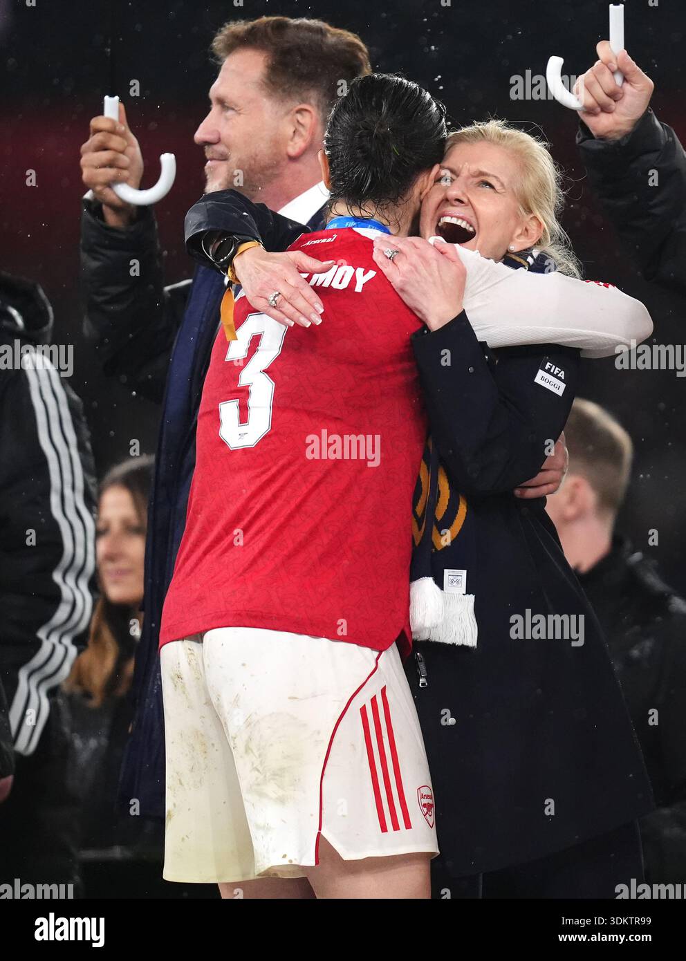 Arsenal's Lotte Wubben-Moy (left) and FA chairperson Debbie Hewitt ...