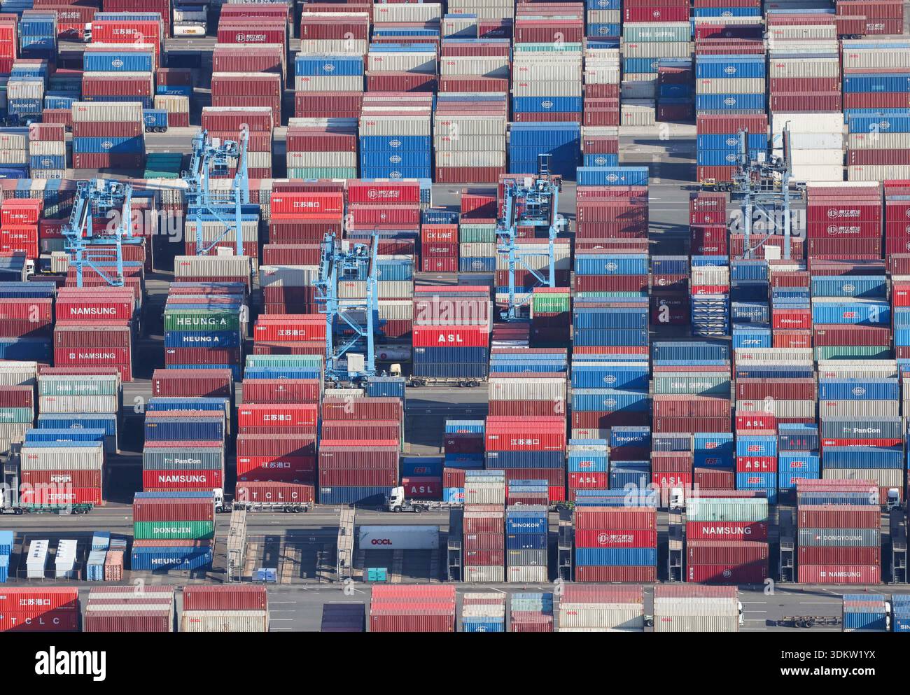 An aerial photo shows containers at Yamashita Pier, a main pier ...