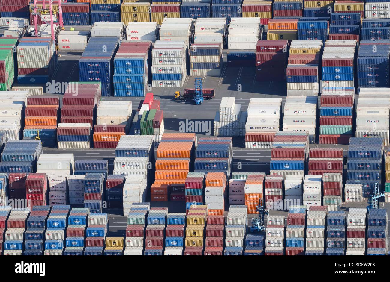 An aerial photo shows containers at Yamashita Pier, a main pier ...