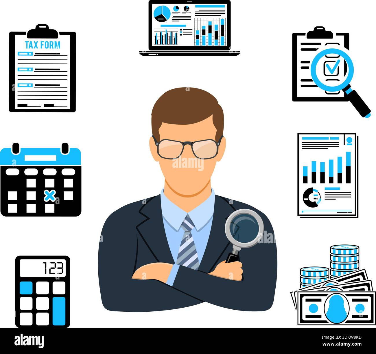 Auditing, Tax, Accounting Banner. Auditor Holds Magnifying Glass in ...