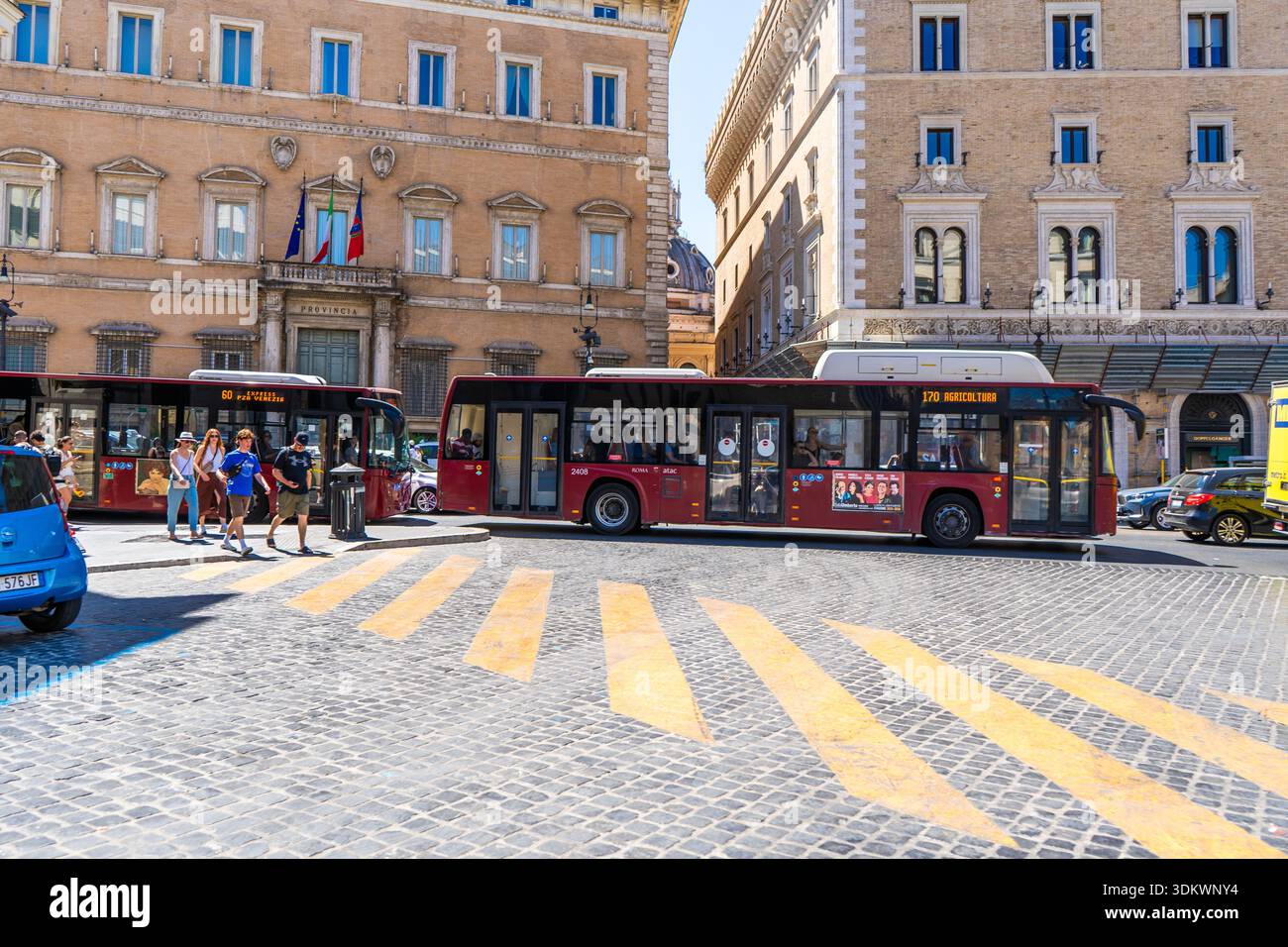 Bus on Roma Street. Public transport. Tourists walk. Pedestrian ...