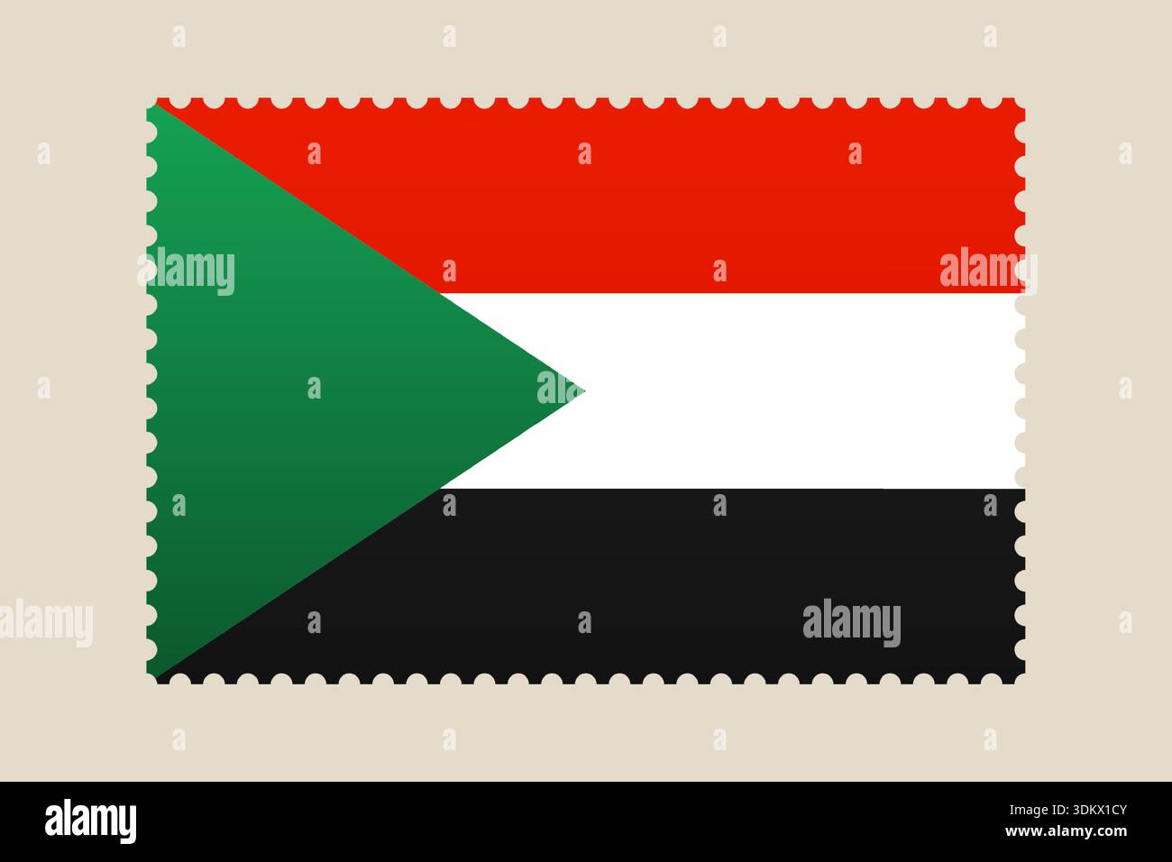 Sudanese national flag designed in a classic postage stamp style, a ...