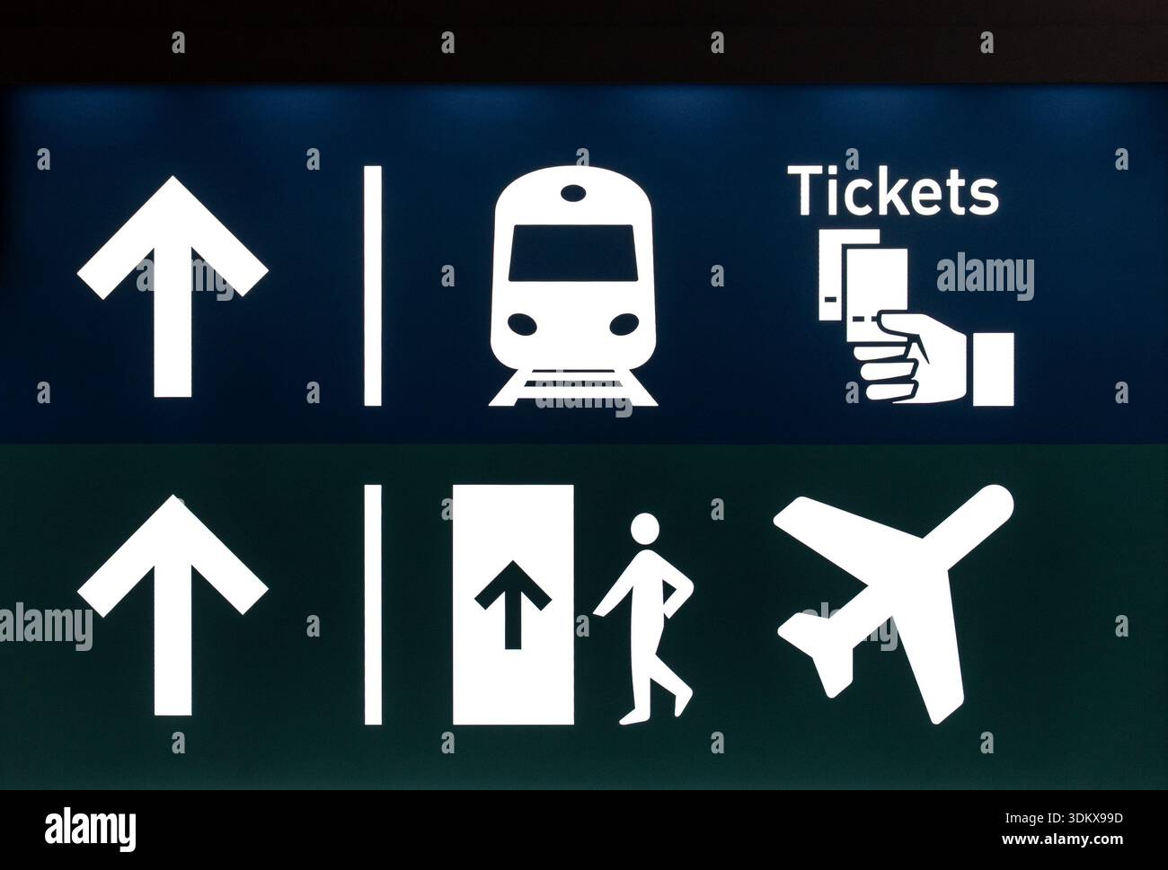 Wayfinding signs and pictograms guiding passengers inside the railway ...