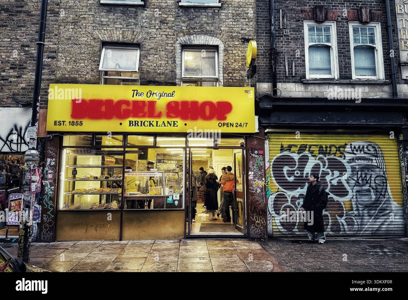 The Original Beigel Shop open on Brick Lane, London with queue ...