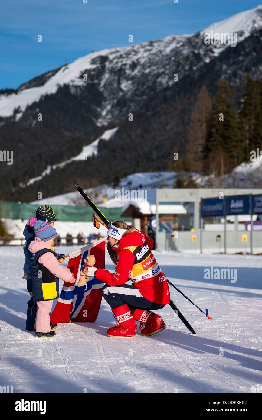 HAGEN Ida Marie (Norway) gives her Teddy Tyrolean Bear mascot to a ...