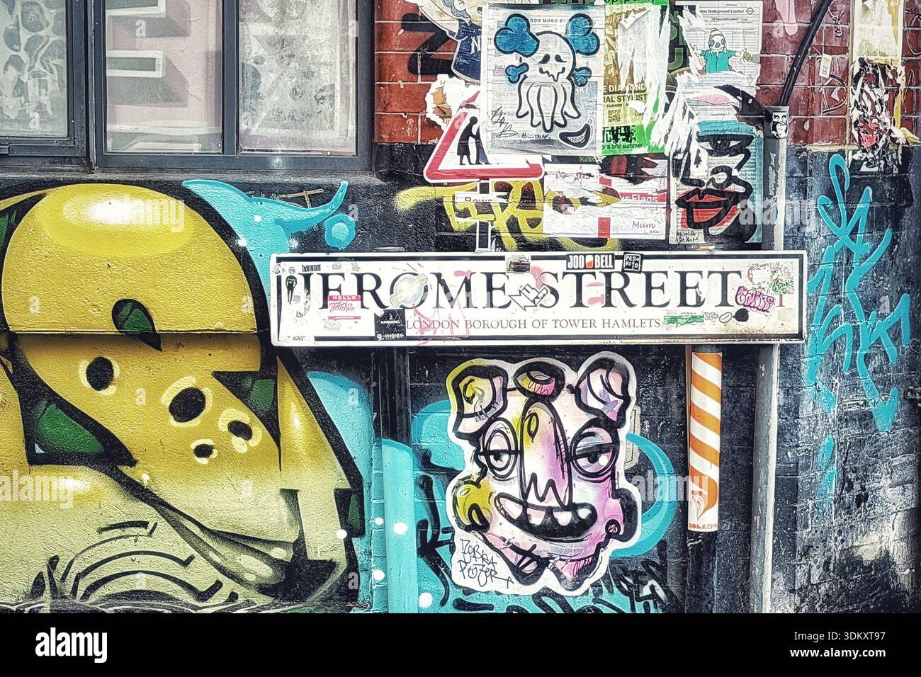 Jerome street sign urban stickers covered unreadable graffiti streetart ...