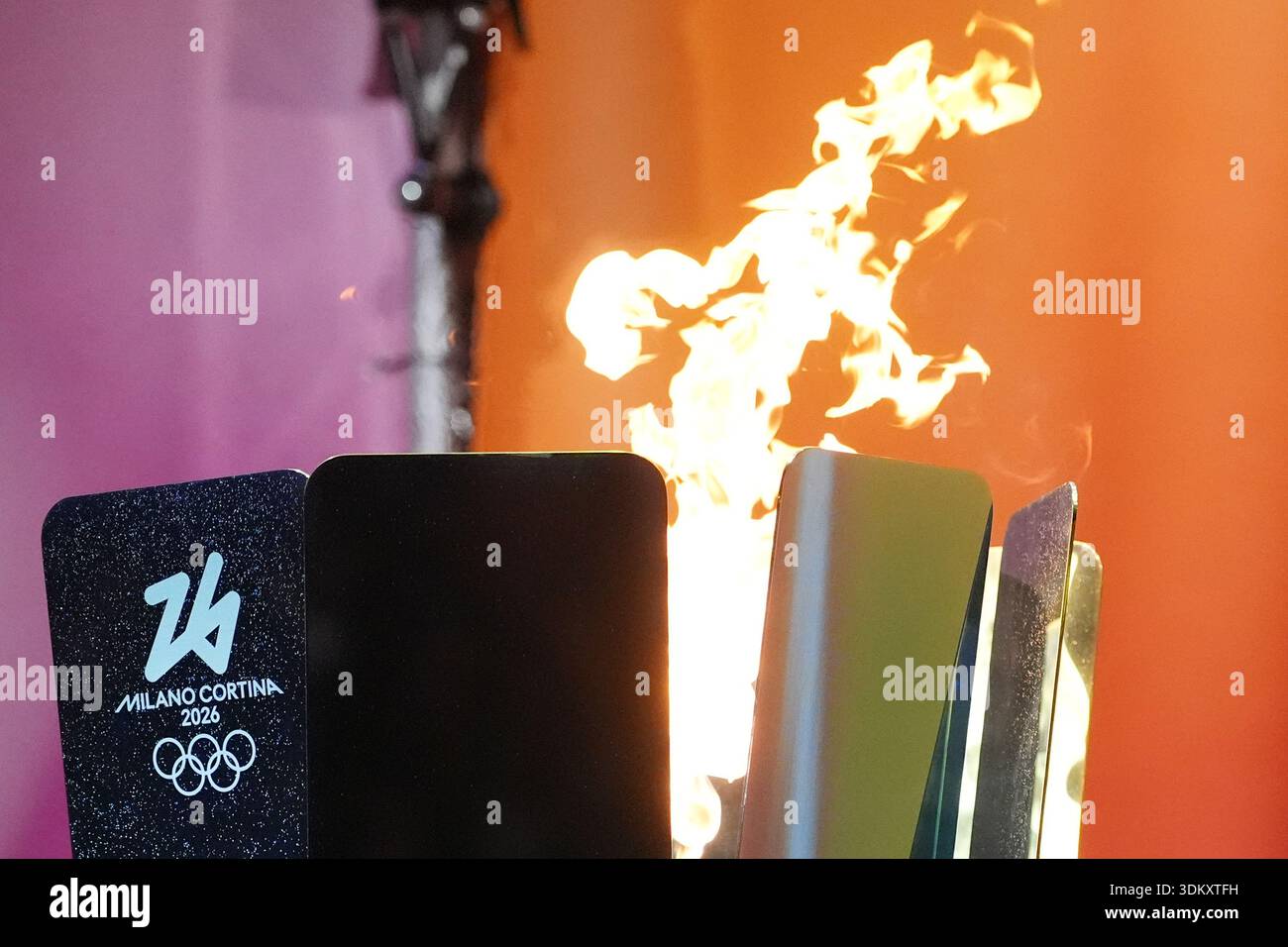 A moment of the arrival of the Olympic torch in Bergamo , north Italy ...