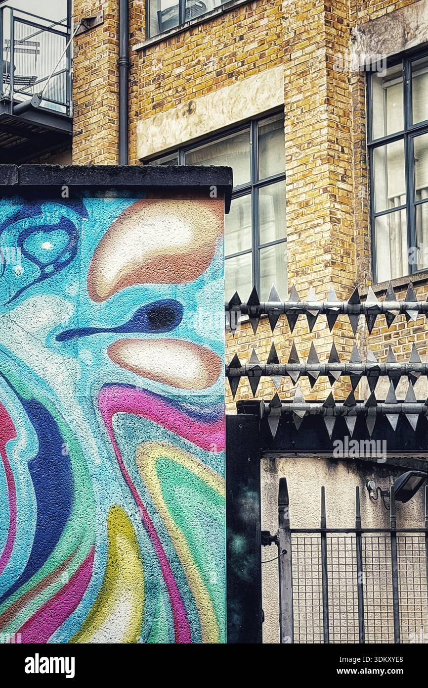 Colourful streetart street art graffiti barbed wire, security, no entry ...