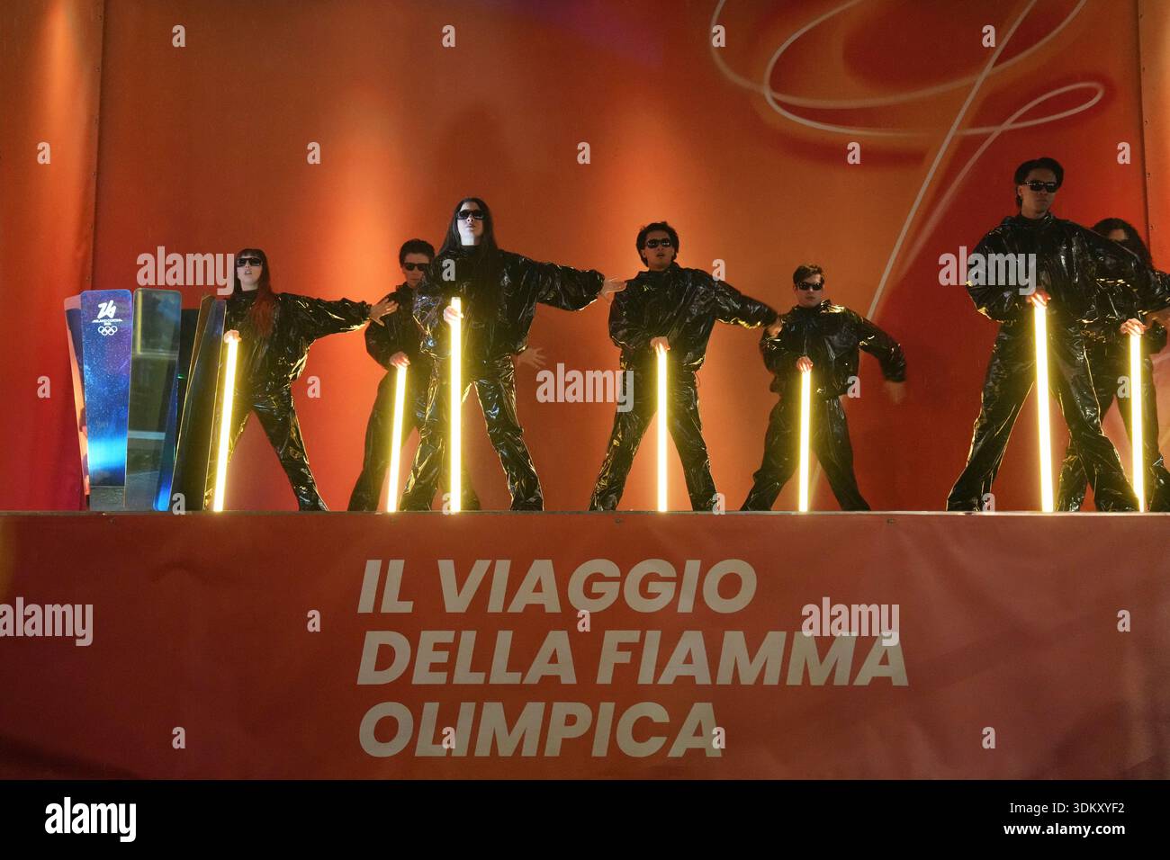 A moment of the arrival of the Olympic torch in Bergamo , north Italy ...