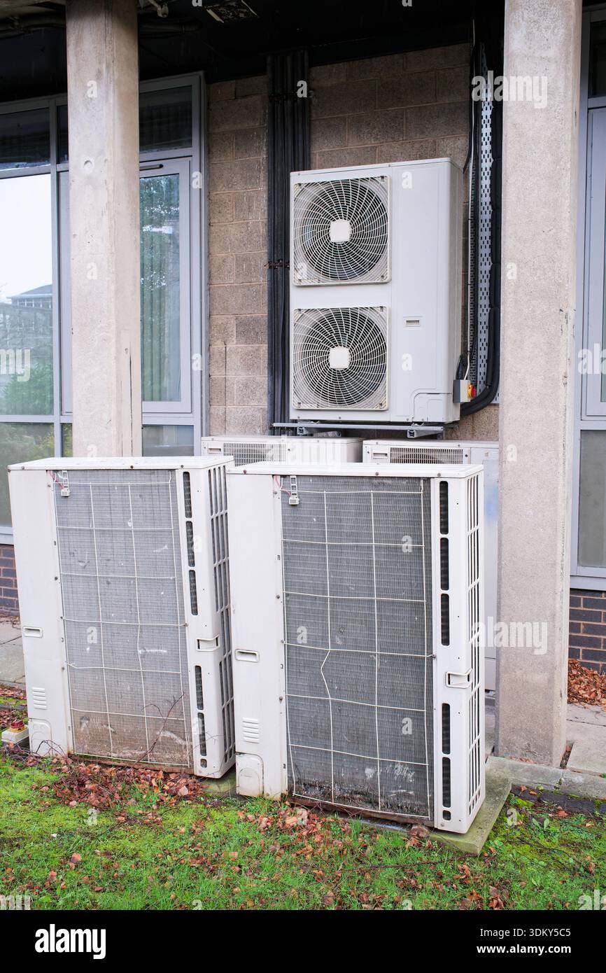 Heat pump condenser units for heating and cooling modern building Stock ...