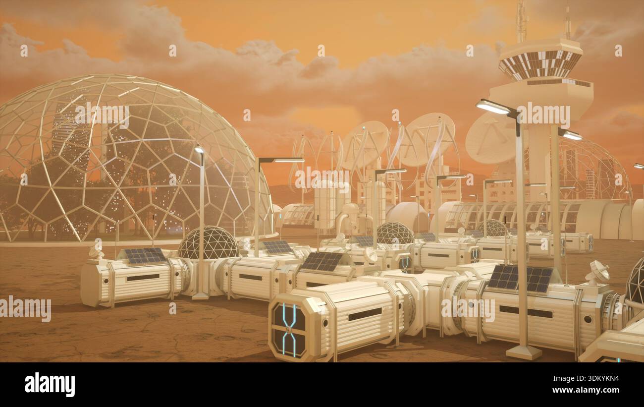Mars colony with futuristic modular astronaut habitat structures ...