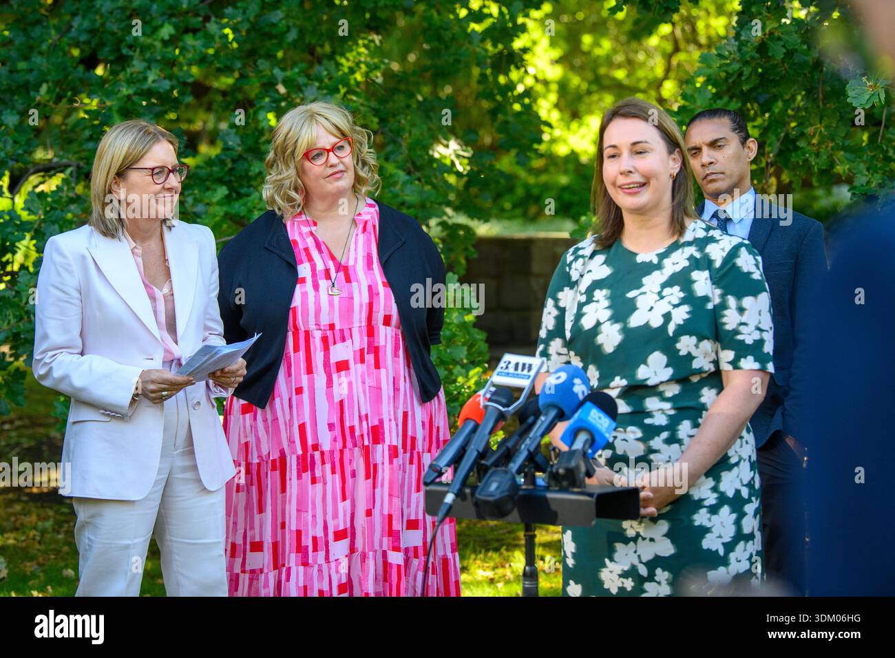 Victorian Premier Jacinta Allan looks on as Bronwyn Porter mother of a ...
