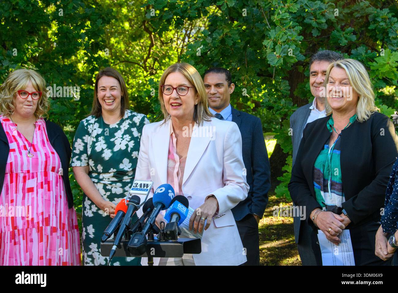 Victorian Premier Jacinta Allan speaks to media during a press ...