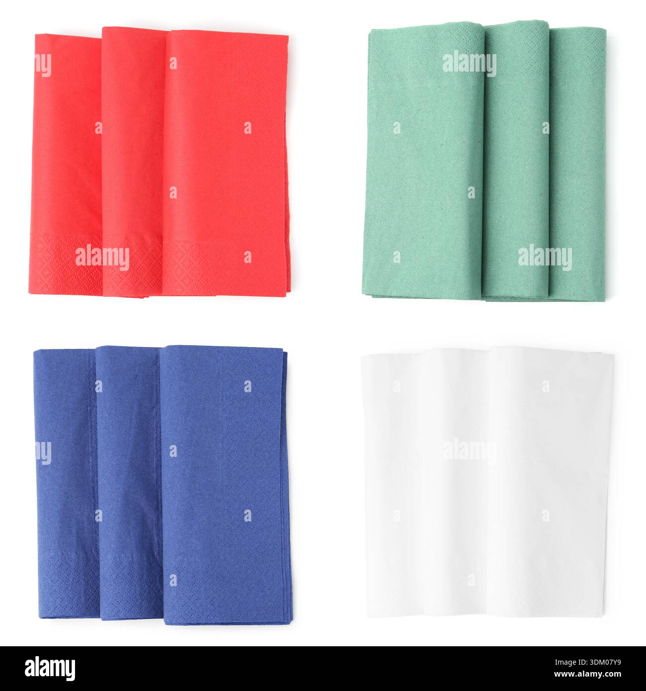 Paper napkins of different colors isolated on white, set. Top view ...