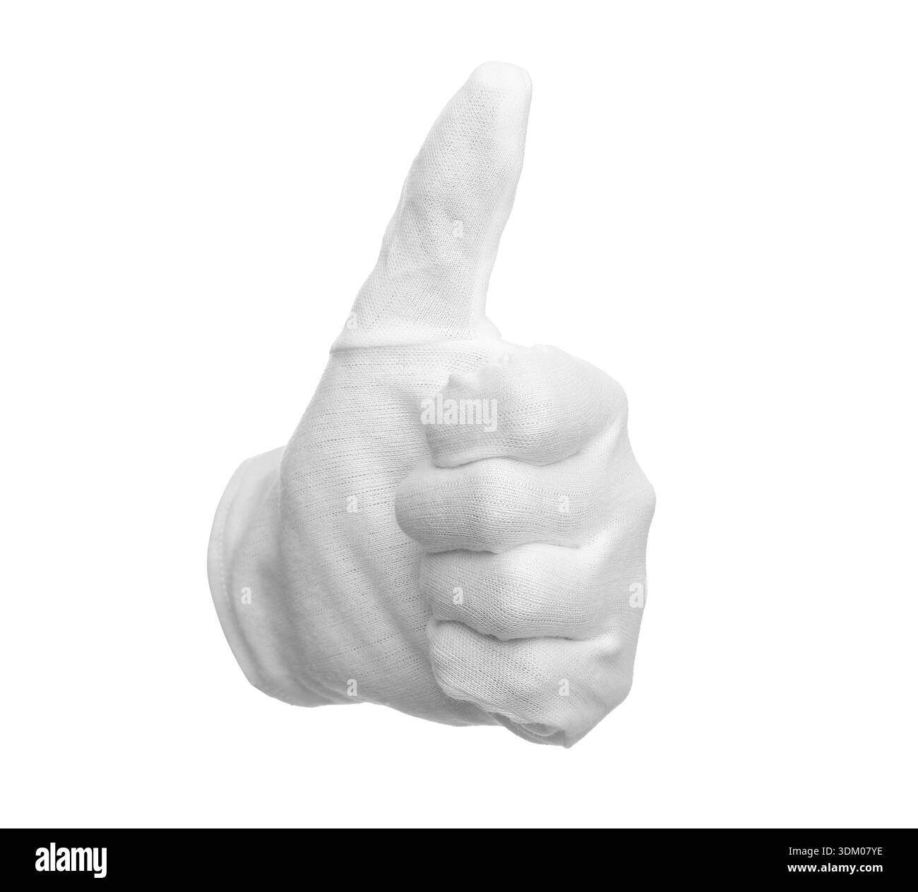 Hand in cloth glove showing thumbs-up gesture isolated on white Stock ...