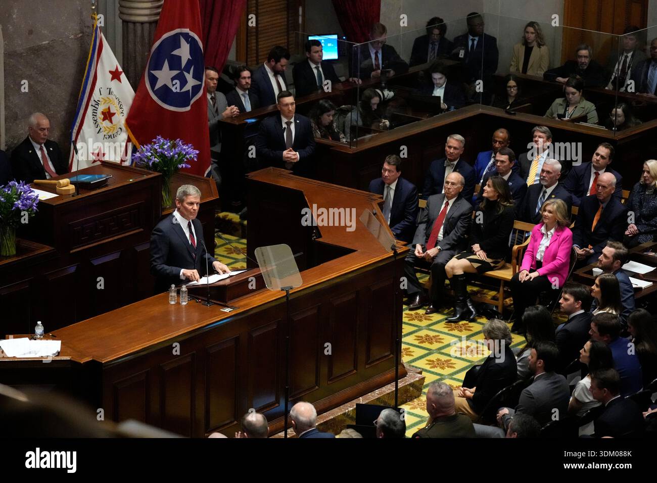 Governor Bill Lee, center, delivers his State of the State address ...