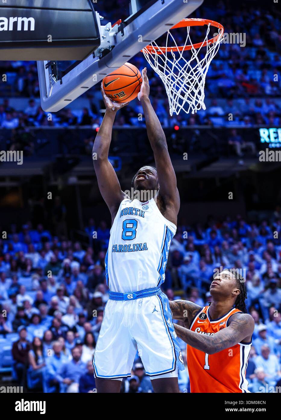 February 2, 2026: North Carolina forward Caleb Wilson (8) goes up for ...