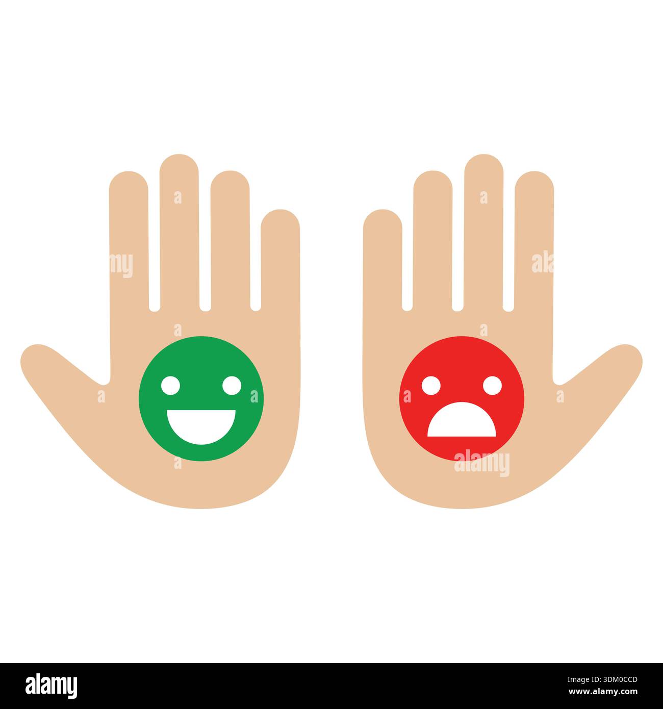 emoticons of emotions joy and sadness in the palm of your hand Stock ...