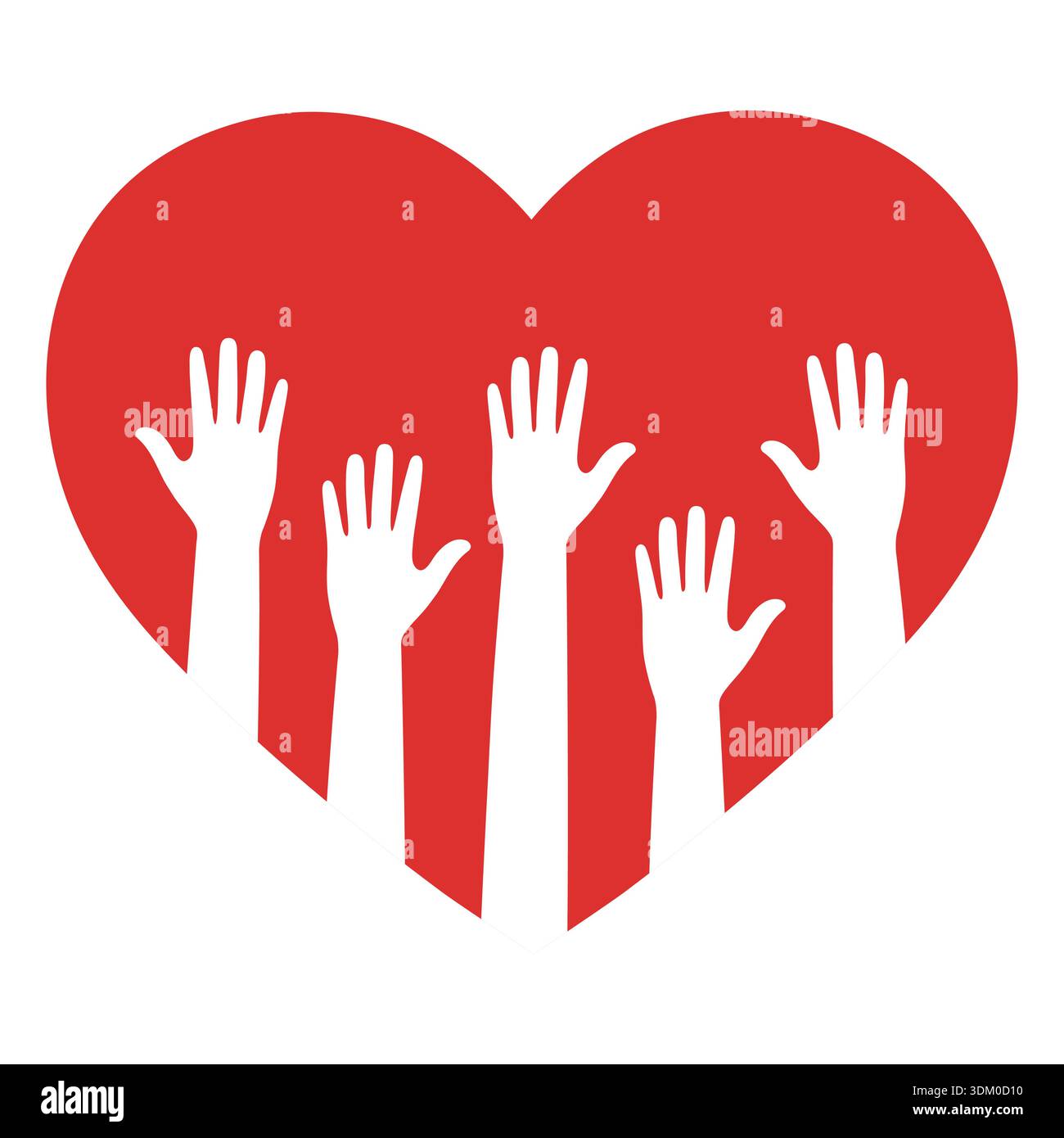 Illustration of a volunteer hand with a red heart on a white background ...