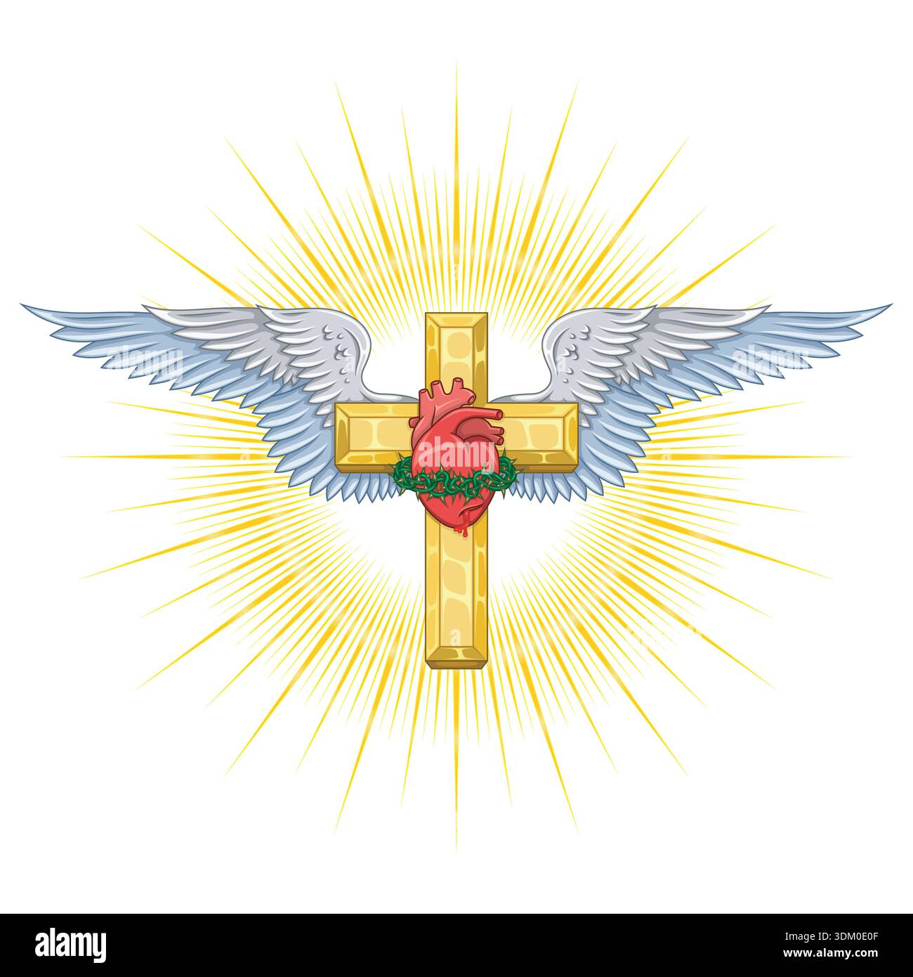 Majestic Christian cross with extended wings and the Sacred Heart of ...