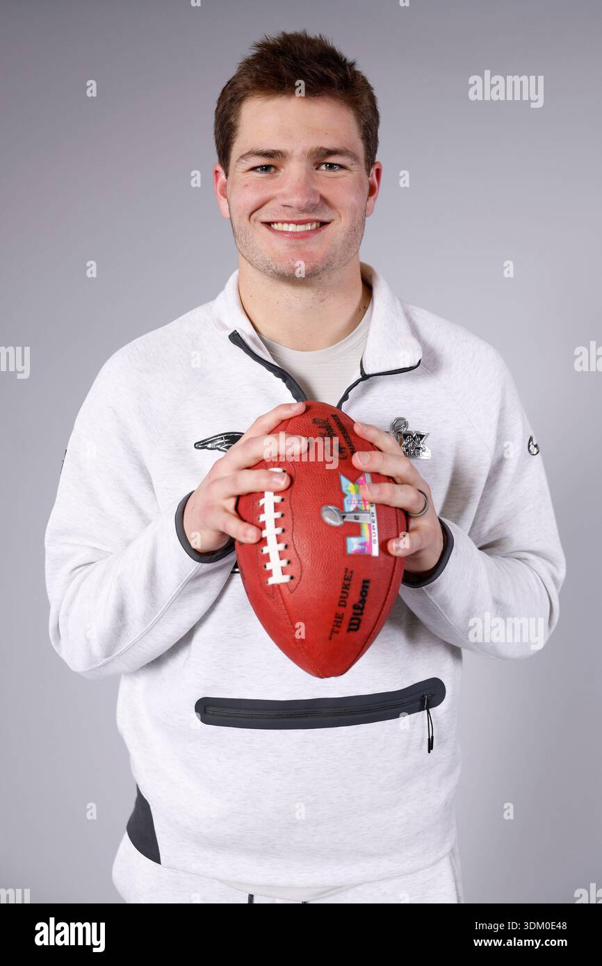 New England Patriots Drake Maye (10) poses for a portrait on Opening ...