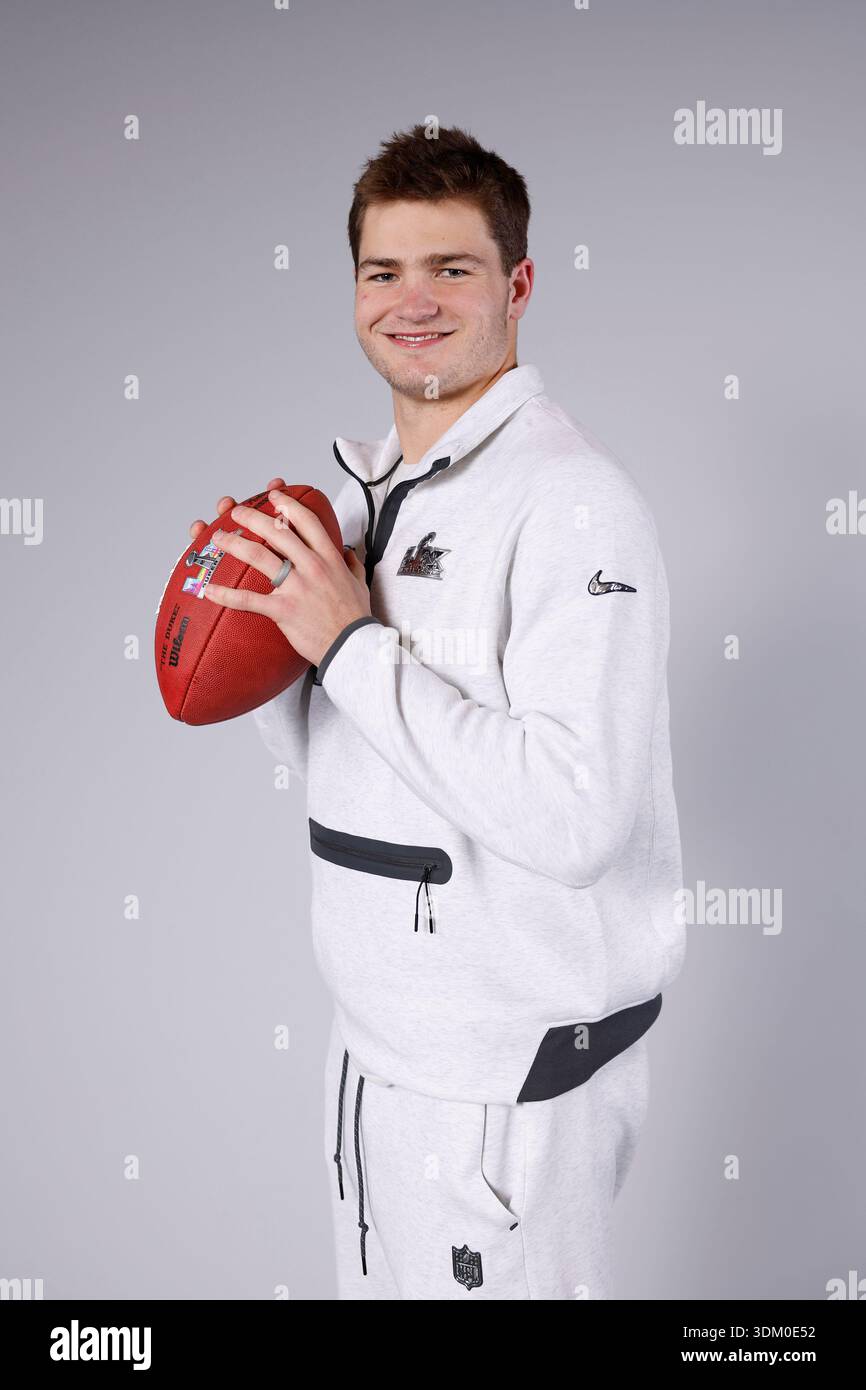 New England Patriots Drake Maye (10) poses for a portrait on Opening ...