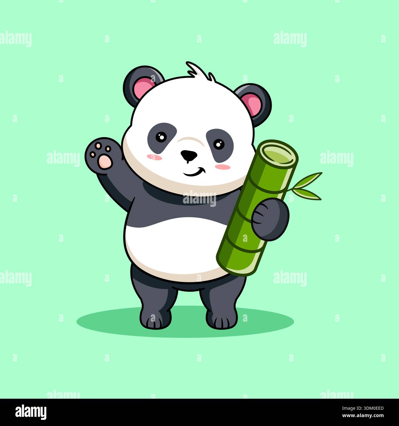 Friendly Cartoon Panda Waving with Bamboo Stick Vector Illustration ...