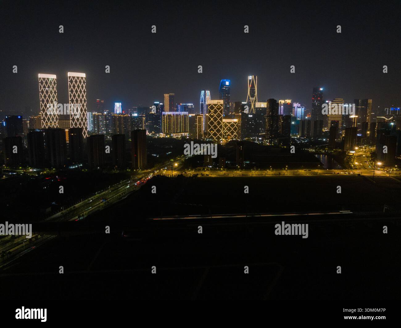 The CBD high-rise buildings in the distance of the wheat field in ...