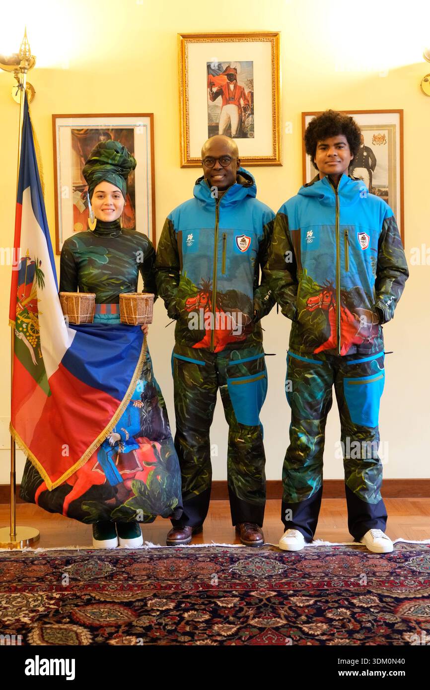 From left, Livia Audain, Haiti's Ambassador to Italy Gandy Thomas, and ...